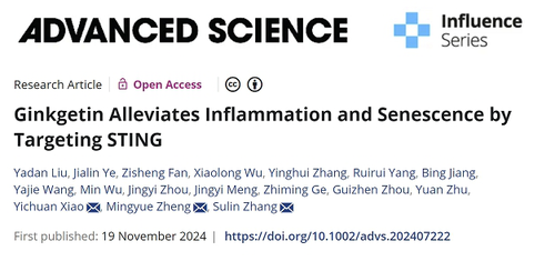 上海科技党建-Adv Sci | 上海药物所合作揭示银杏素通过靶向STING缓解衰老的分子机制